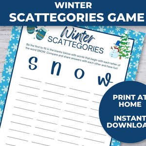 Printable Winter Scattegories Game, Winter Activities for Kids and ...