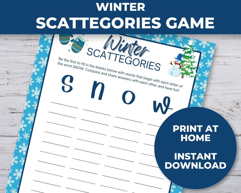 Printable Winter Scattegories Game, Winter Activities for Kids and ...