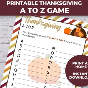 Thanksgiving A to Z Game, Printable Thanksgiving Game for Kids ...