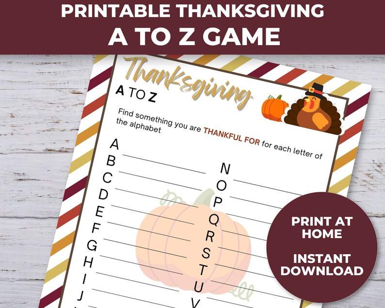 Thanksgiving A to Z Game, Printable Thanksgiving Game for Kids ...
