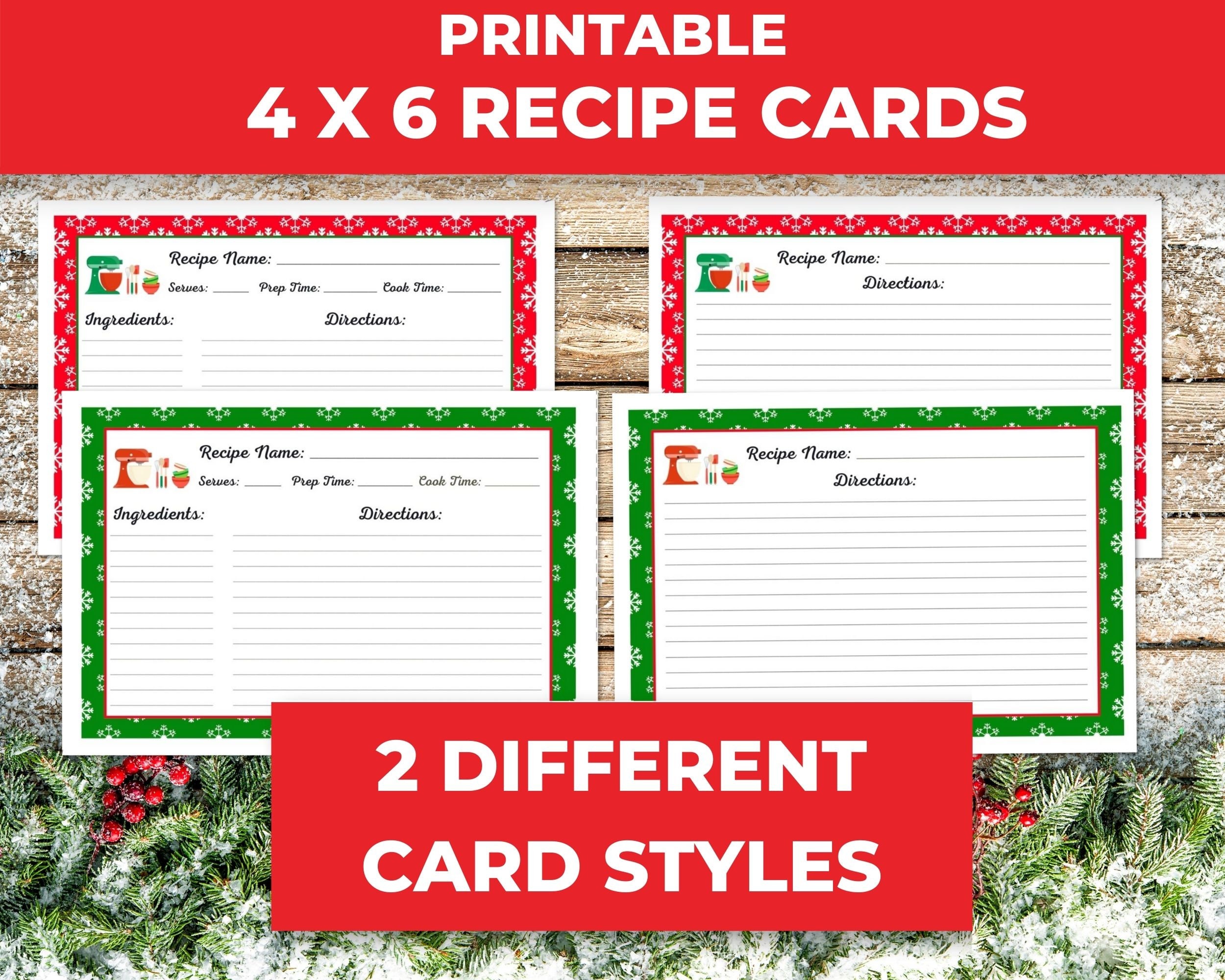 Printable Recipe Cards - Red & Green Snowflakes - Etsy