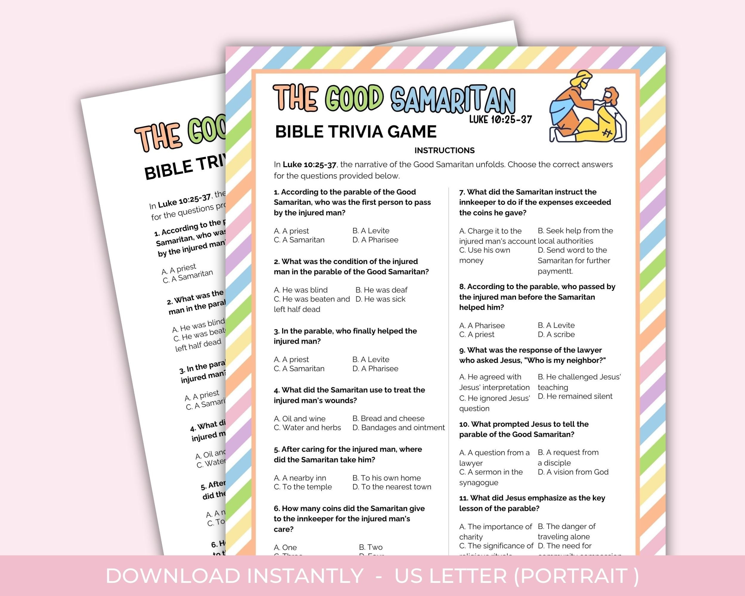 The Good Samaritan Bible Trivia for Kids, Printable Trivia Game, Bible ...