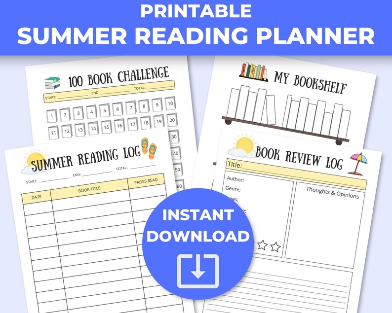 Summer Reading Challenge Printable, Summer Reading Log for Kids ...
