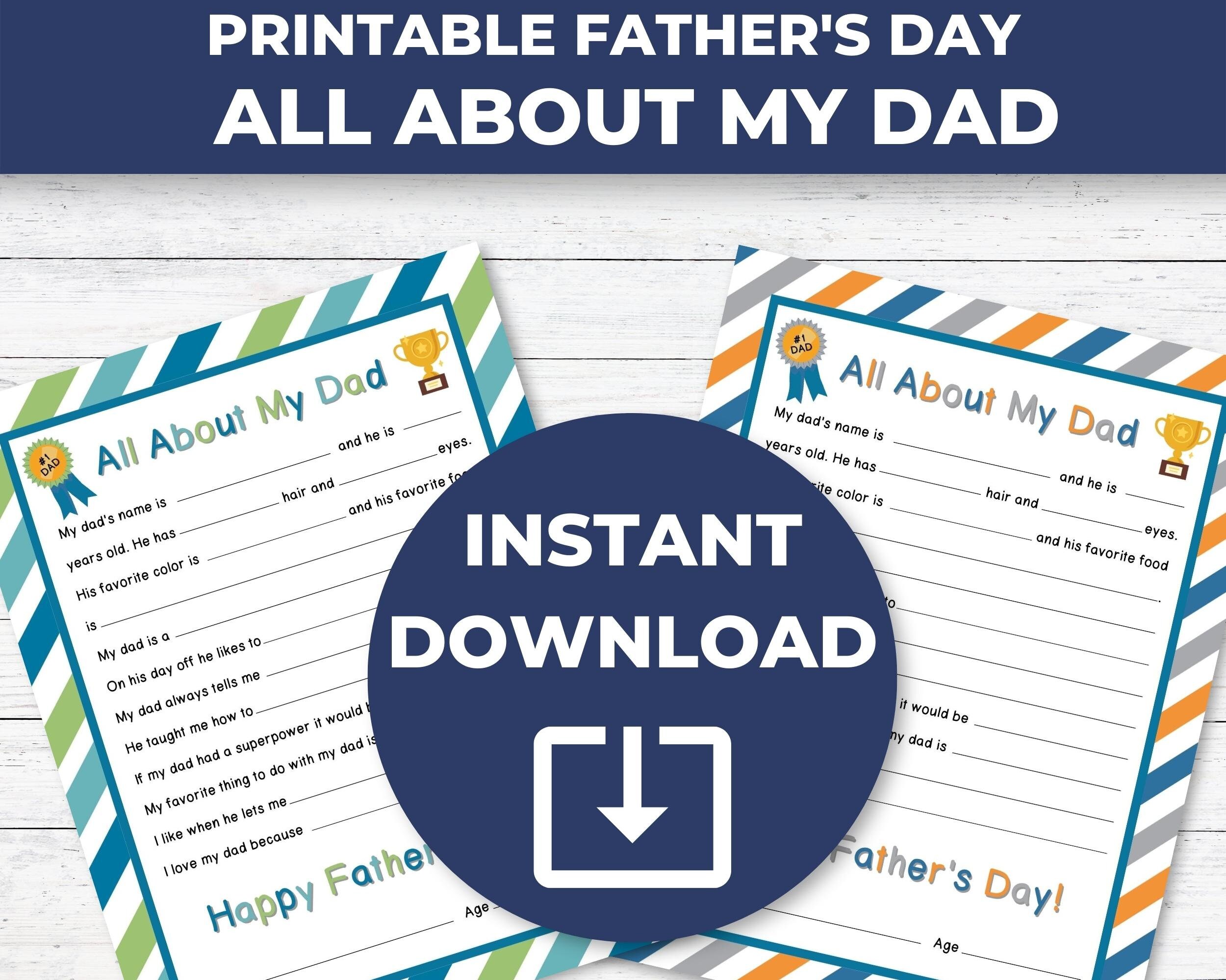 All About My Dad Printable, Father's Day Gift for Kids, All About My ...