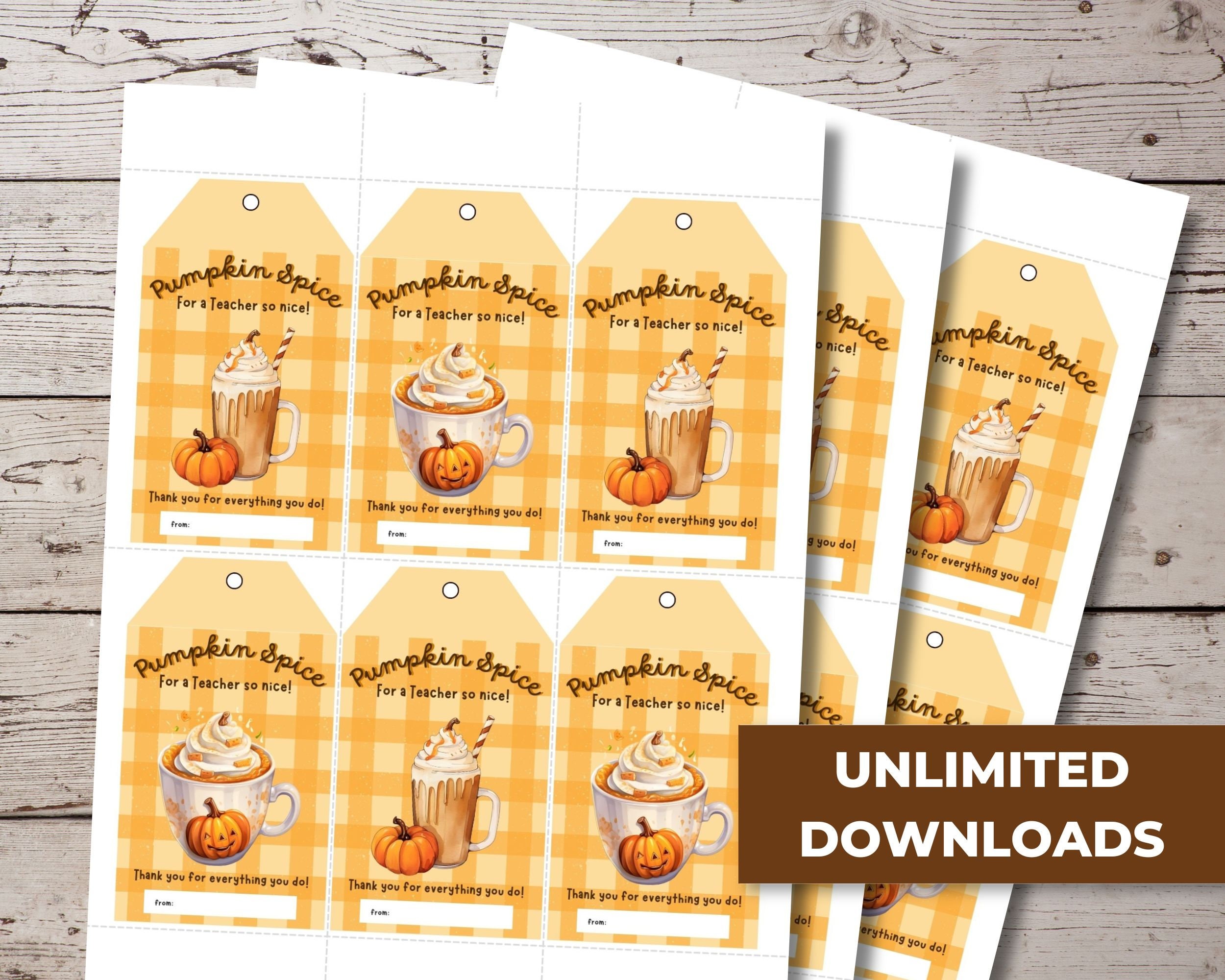 Pumpkin Spice Teacher Appreciation Gift Tag, Teacher Thank You Tag ...