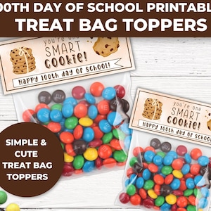 100 Days of School Treat Bag Topper, One Smart Cookie Tag, 100 Days ...