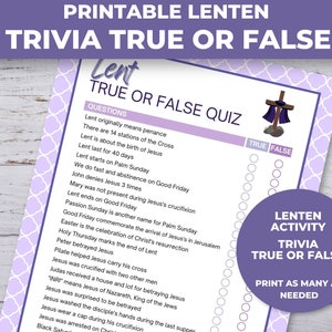 Lent Trivia Printable, Lenten True or False Trivia Game, Lent Printable ...