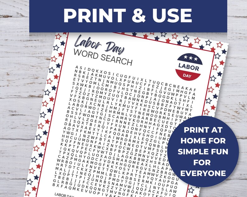 Labor Day Word Search Puzzle Printable Labor Day Party Games - Etsy