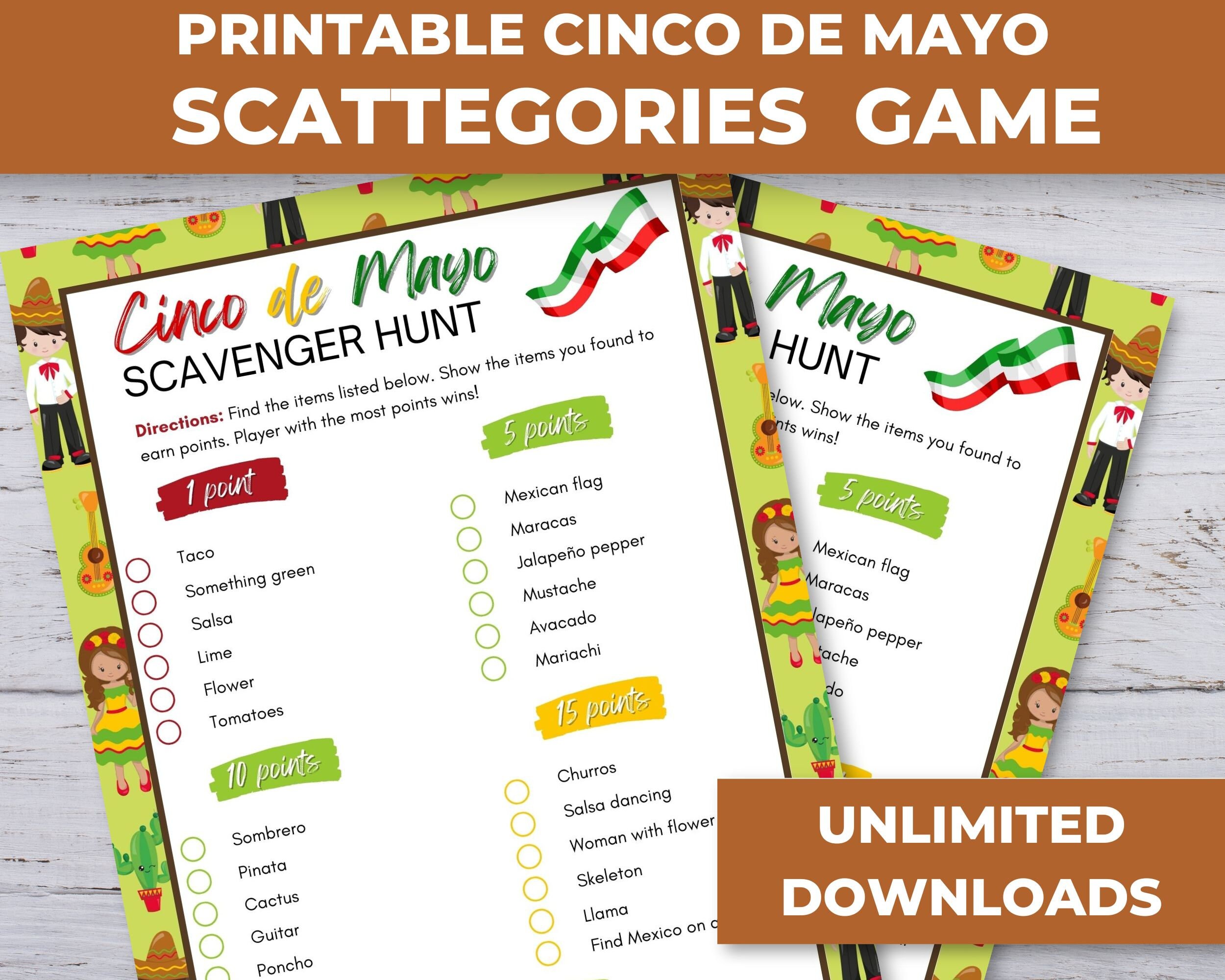 Cinco De Mayo Scavenger Hunt, Fiesta Party Games, Cinco De Mayo ...