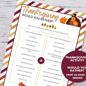 Printable Thanksgiving Would You Rather Game, This or That Thanksgiving ...