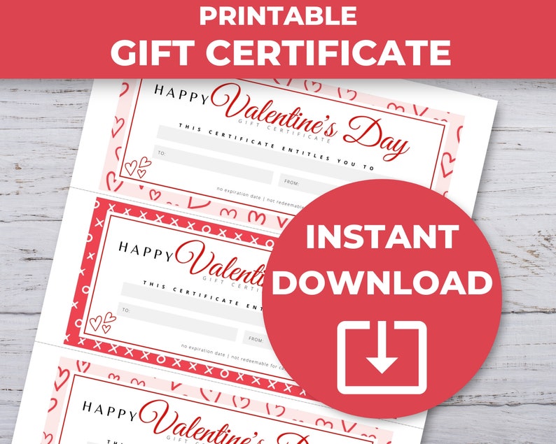 Printable Valentines Gift Certificate, Instant Download Valentines Day ...