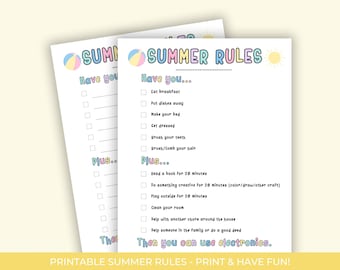 Editable Summer Rules for Limiting Screen Time, Summer Chore Chart ...