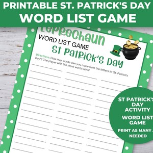Printable St Patricks Day Game for Kids, St Patricks Day Word List Game ...