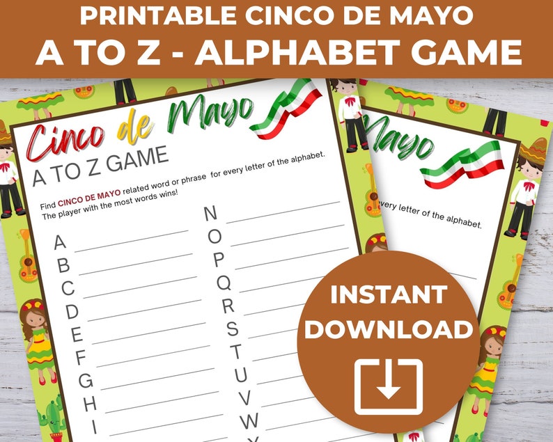 Cinco De Mayo A to Z Game Printable Cinco De Mayo Games for - Etsy