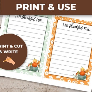 Thanksgiving Gratitude Cards, I Am Thankful for Printables, Thankful ...