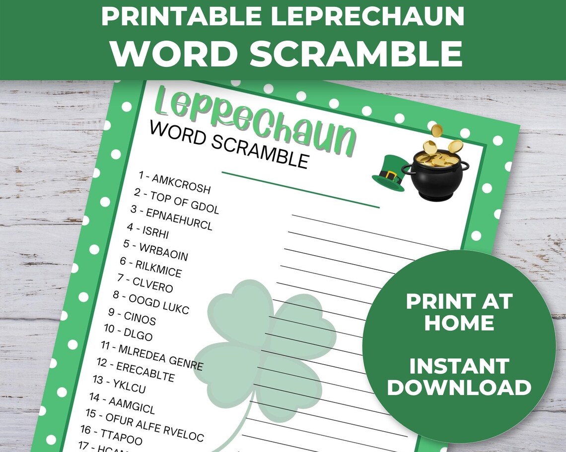 St. Patrick's Day Word Scramble, Printable St. Patrick's Day Game for ...