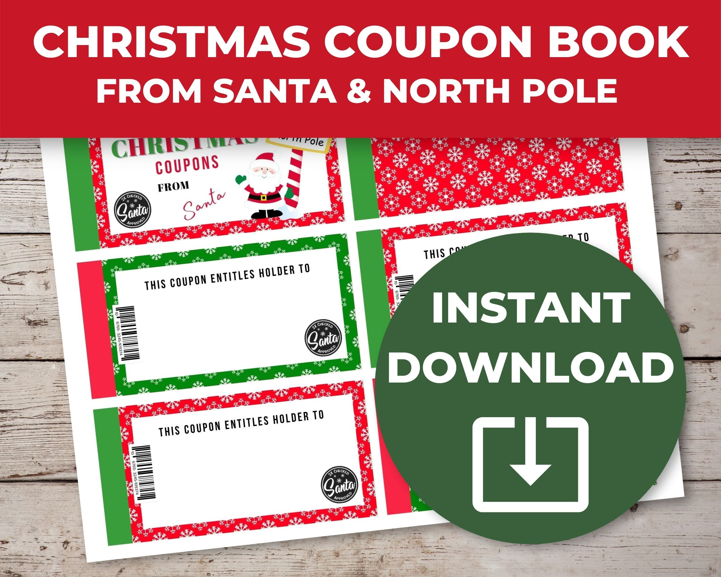 Printable Christmas Coupon Template. Ticket for Experience, Coupon Book ...