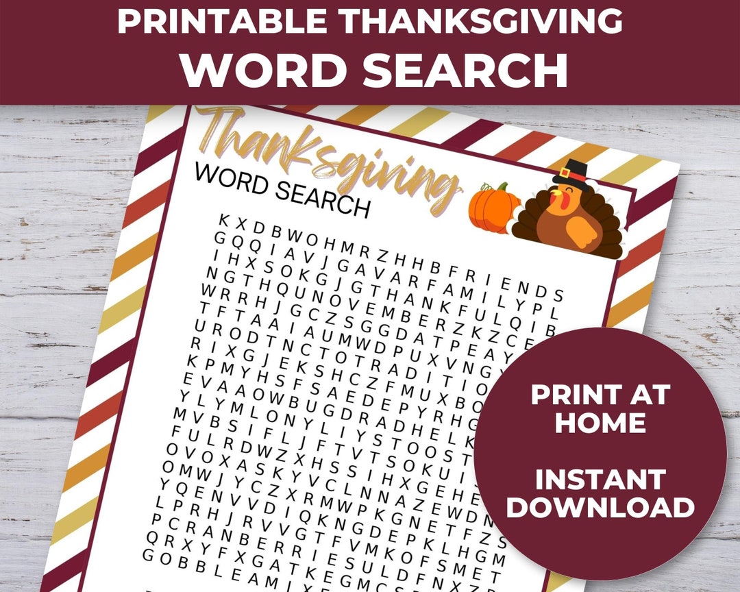 Thanksgiving Word Search Printable Printable Games for Kids - Etsy