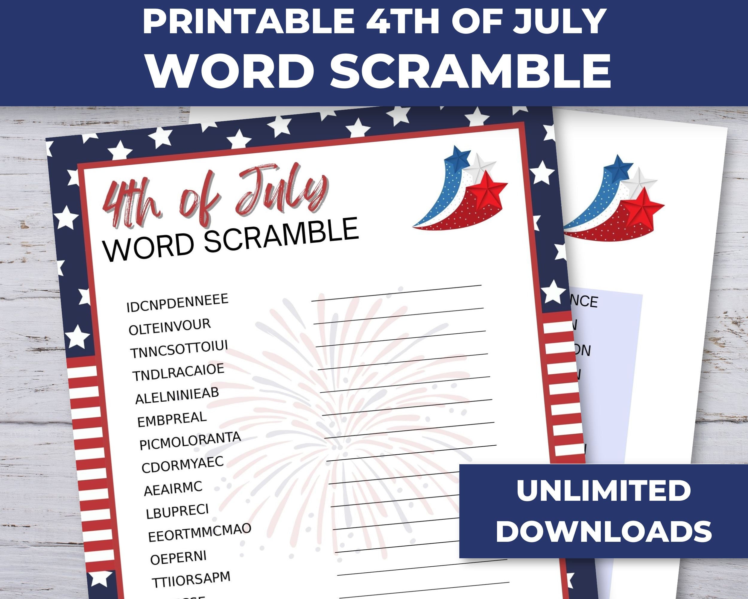 4th of July Word Scramble Printable 4th of July Party Games - Etsy