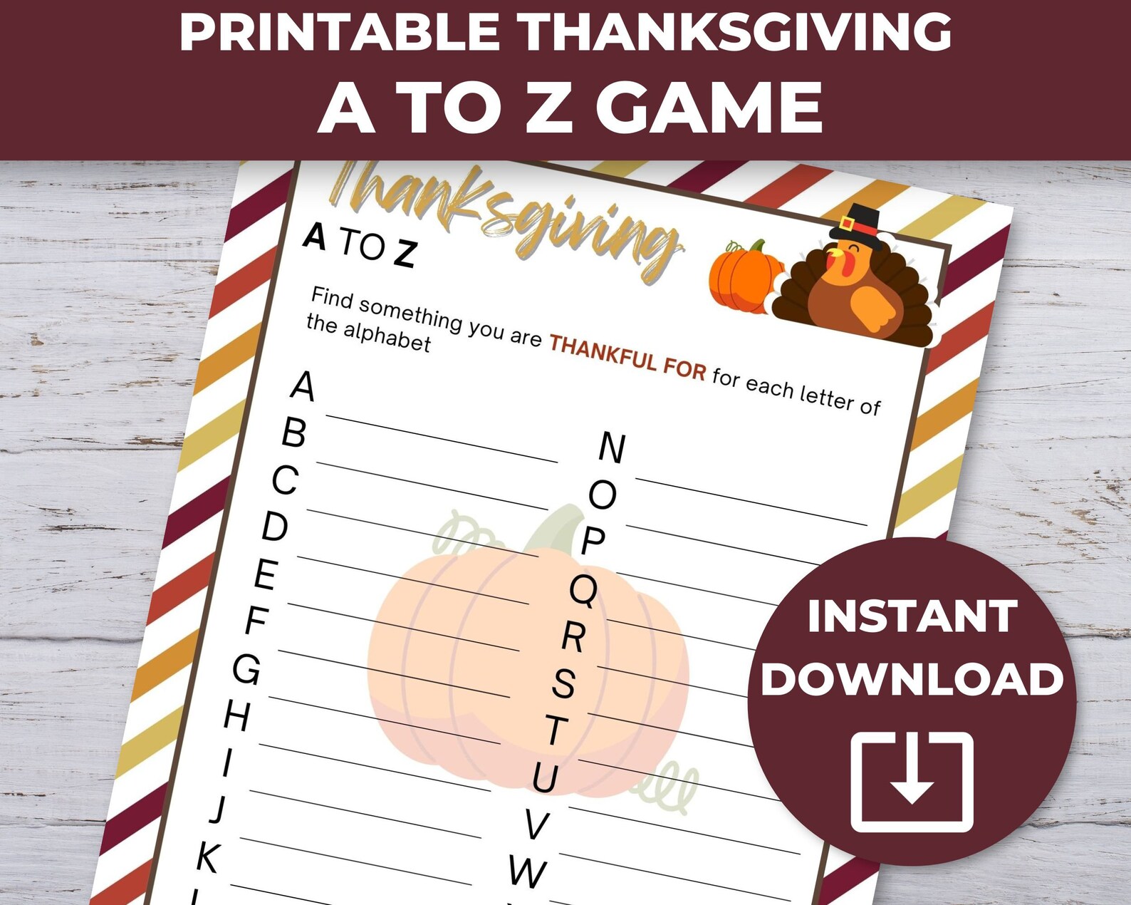 Thanksgiving A to Z Game, Printable Thanksgiving Game for Kids ...