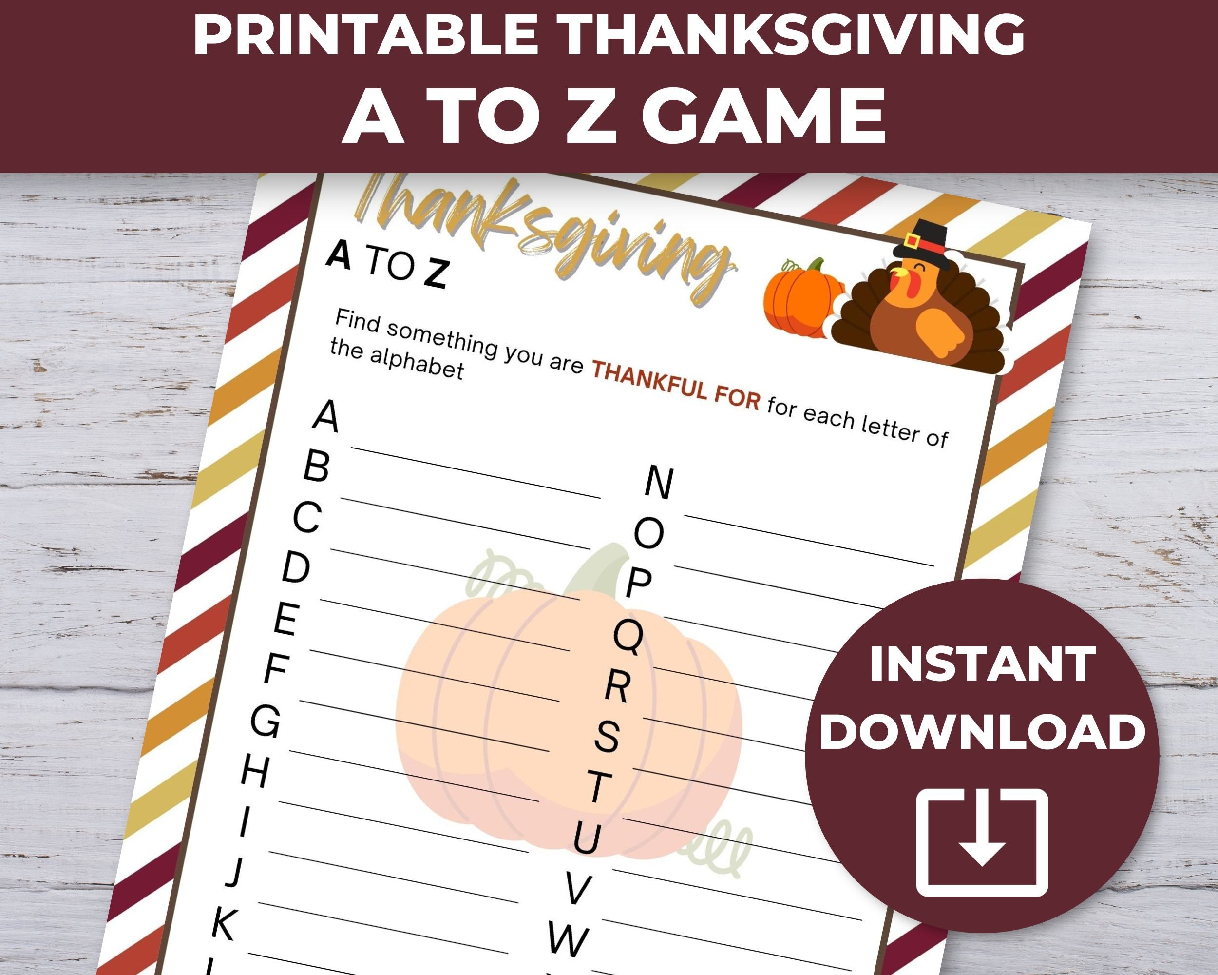 Thanksgiving A to Z Game, Printable Thanksgiving Game for Kids ...