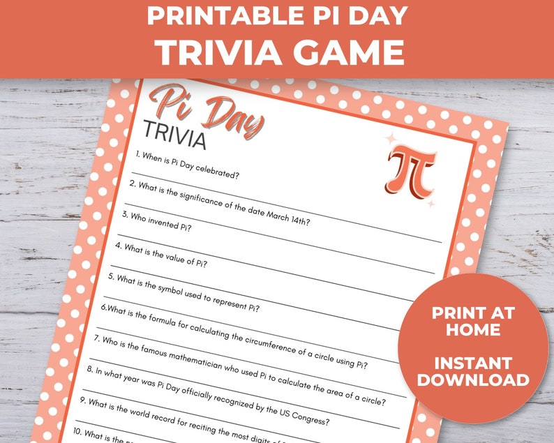 Pi Day Trivia, Pi Day Activities for Kids Printable, Pi Day Party, Kids ...