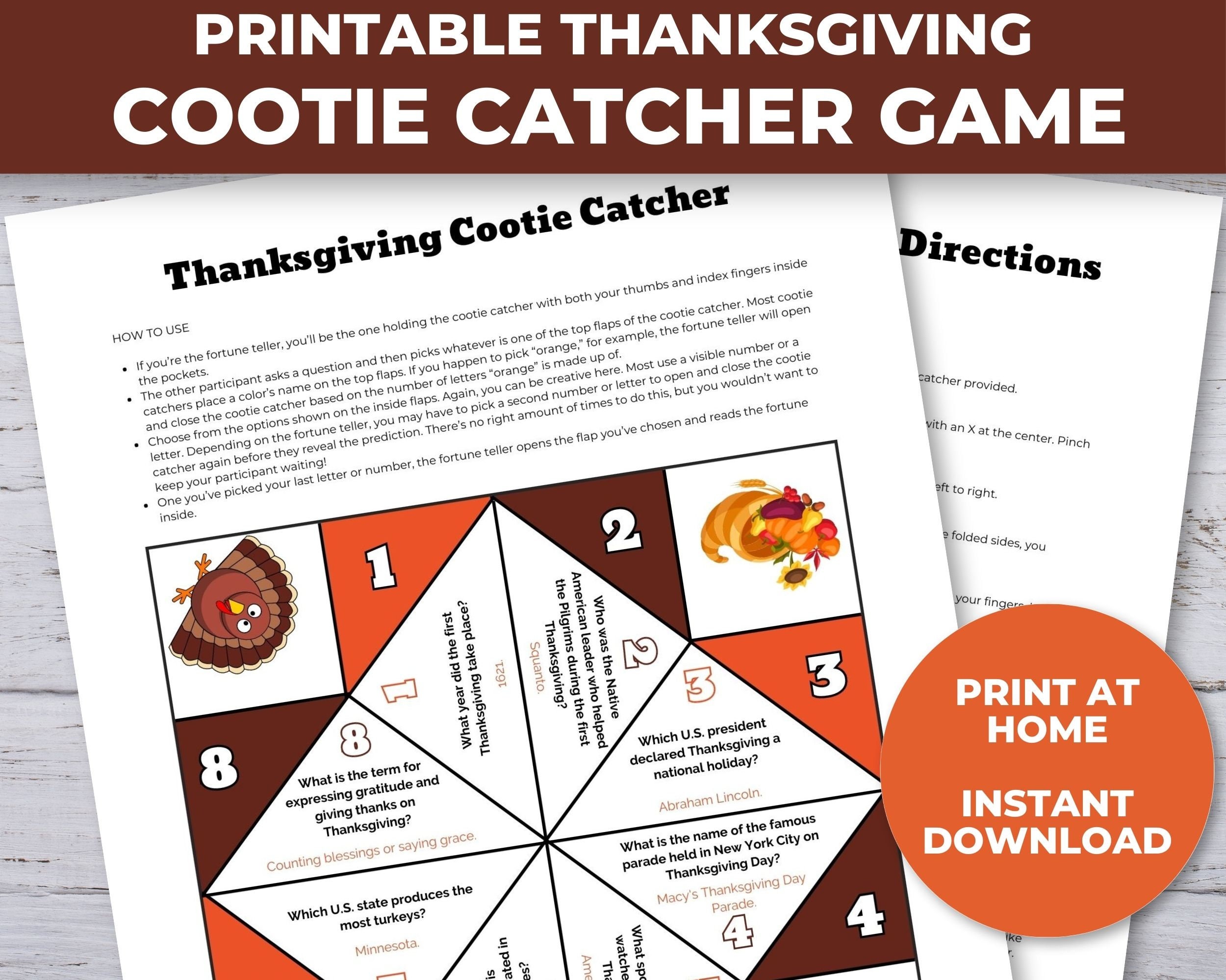 Cootie Catcher, Thanksgiving Games, Thanksgiving Printable, Classroom ...