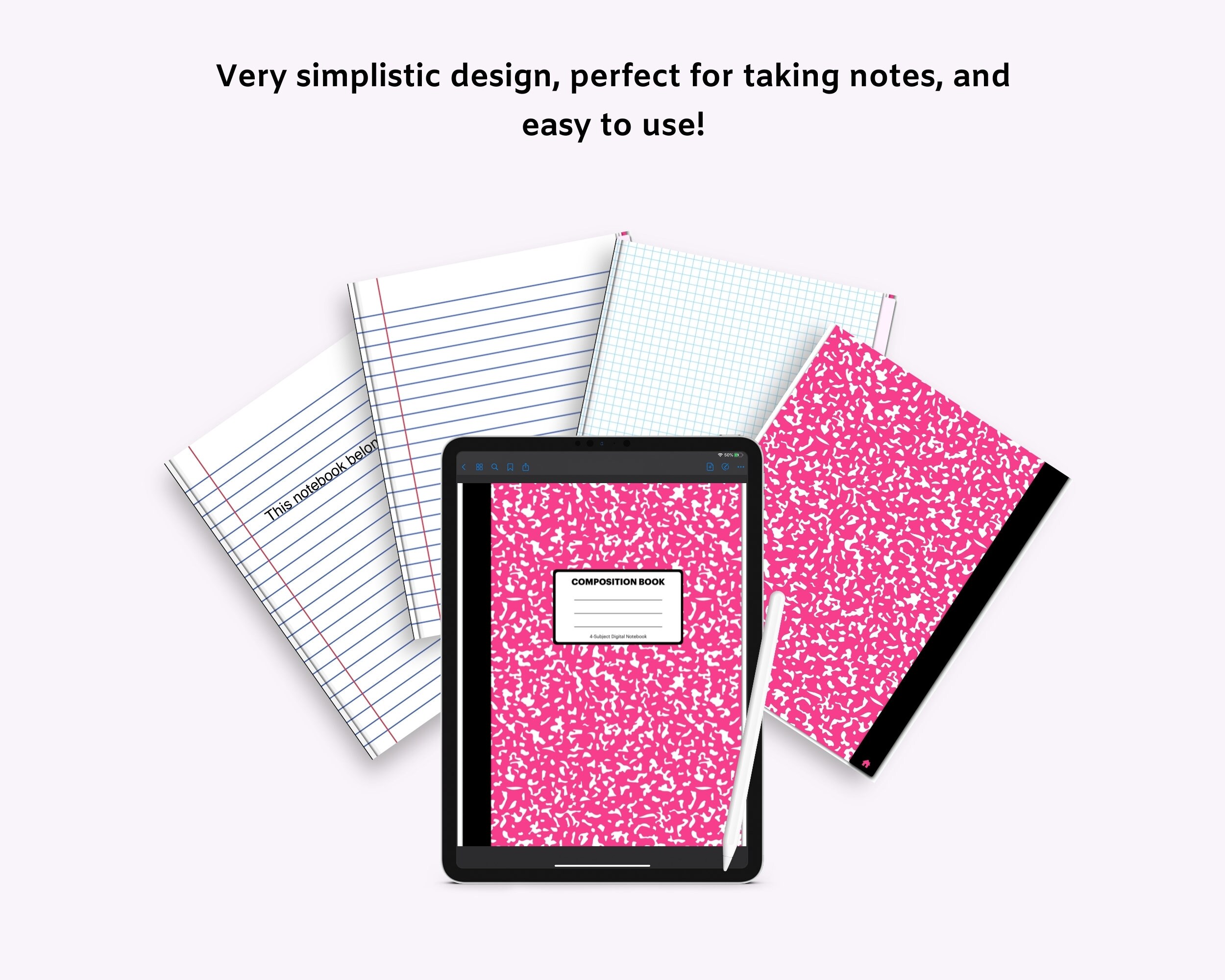 Cute Pink Notebook, Digital Composition Notebook, Notebook With Tabs ...