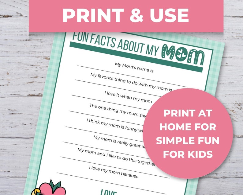 All About Mom, Printable Mother's Day Gift, Mother's Day Craft Gift ...