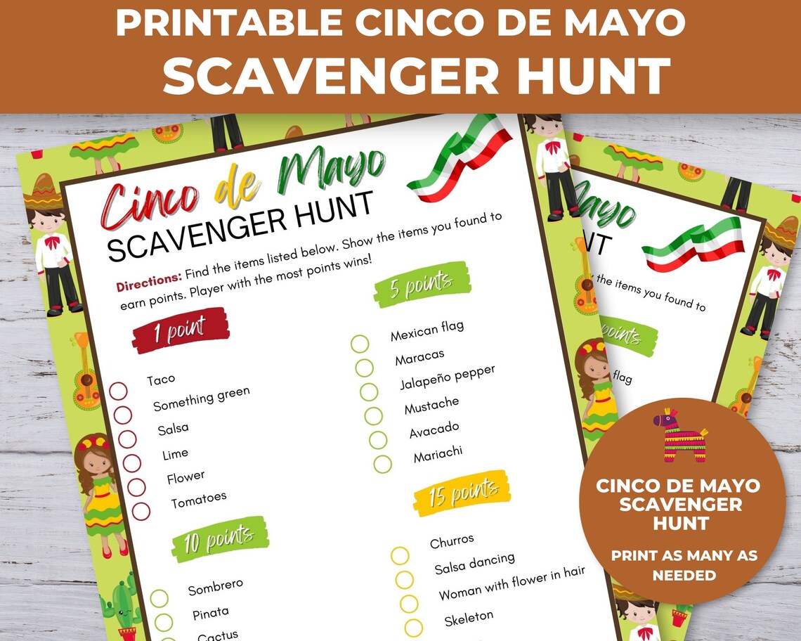 Cinco De Mayo Scavenger Hunt, Fiesta Party Games, Cinco De Mayo ...