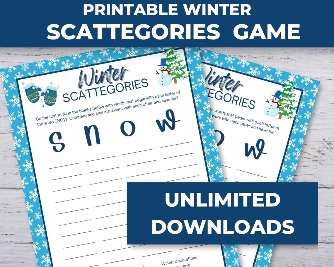 Printable Winter Scattegories Game, Winter Activities for Kids and ...