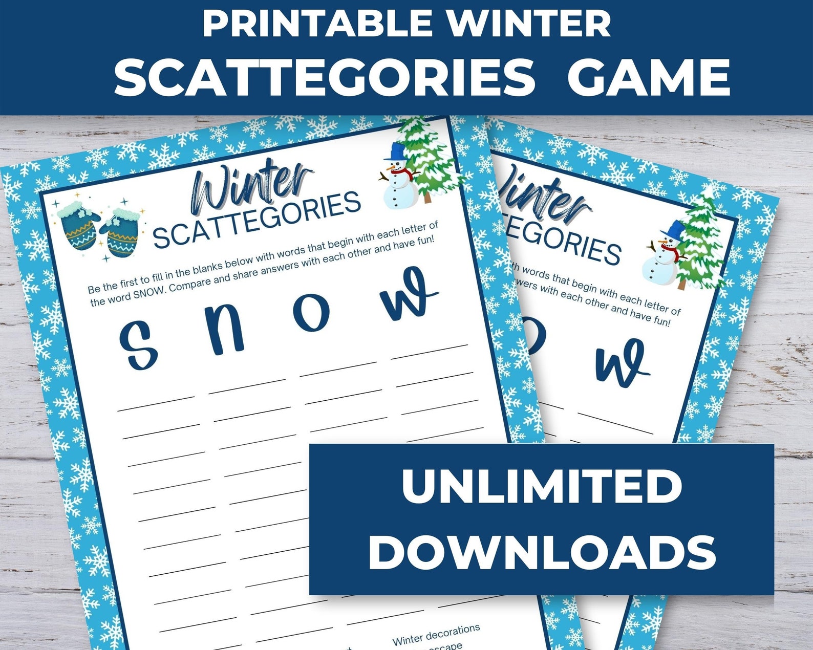 Printable Winter Scattegories Game, Winter Activities for Kids and ...