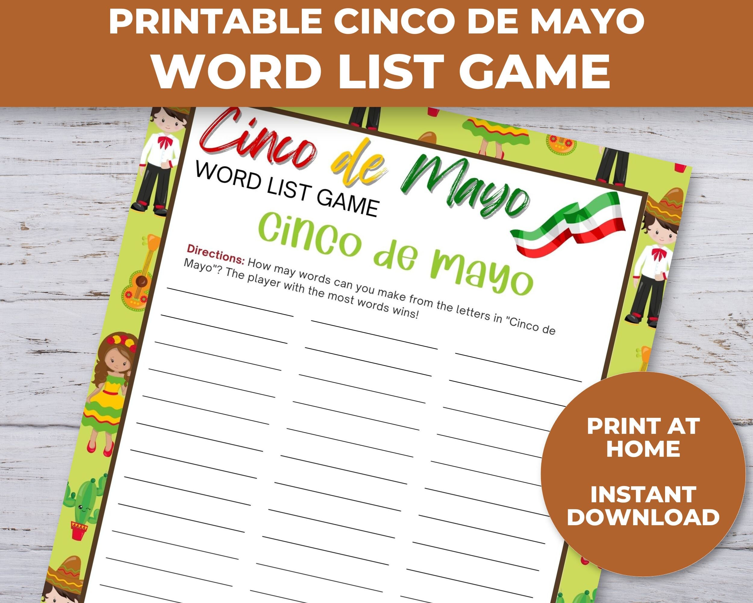 Cinco De Mayo Games, Printable Word Game, Word Puzzle Printables, Cinco ...