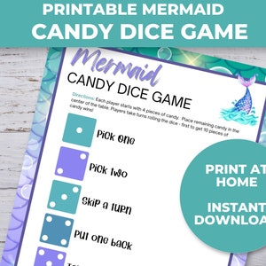 Mermaid Party Games, Candy Dice Game, Mermaid Party Printable, Under ...