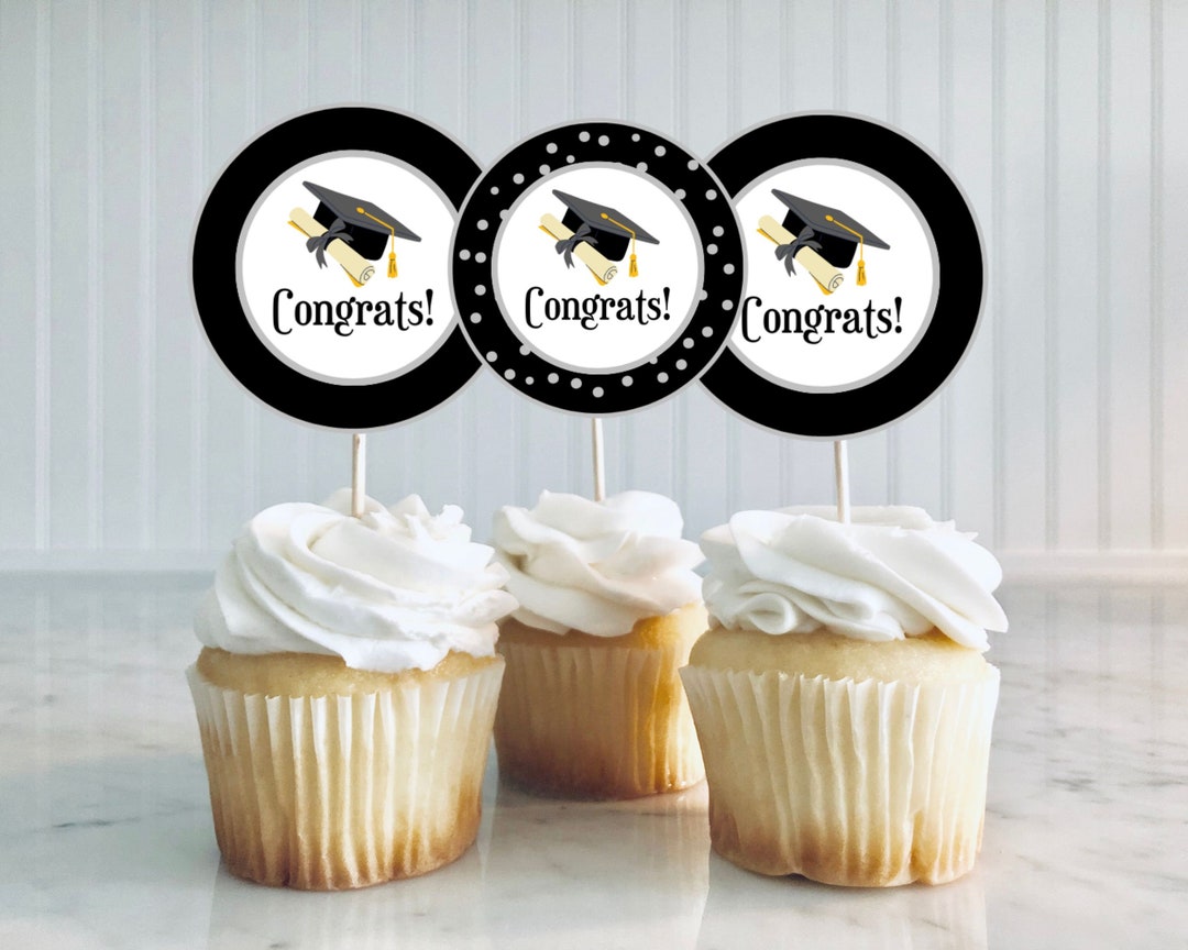 Black and Silver Graduation Printable Cupcake Toppers, Graduation ...