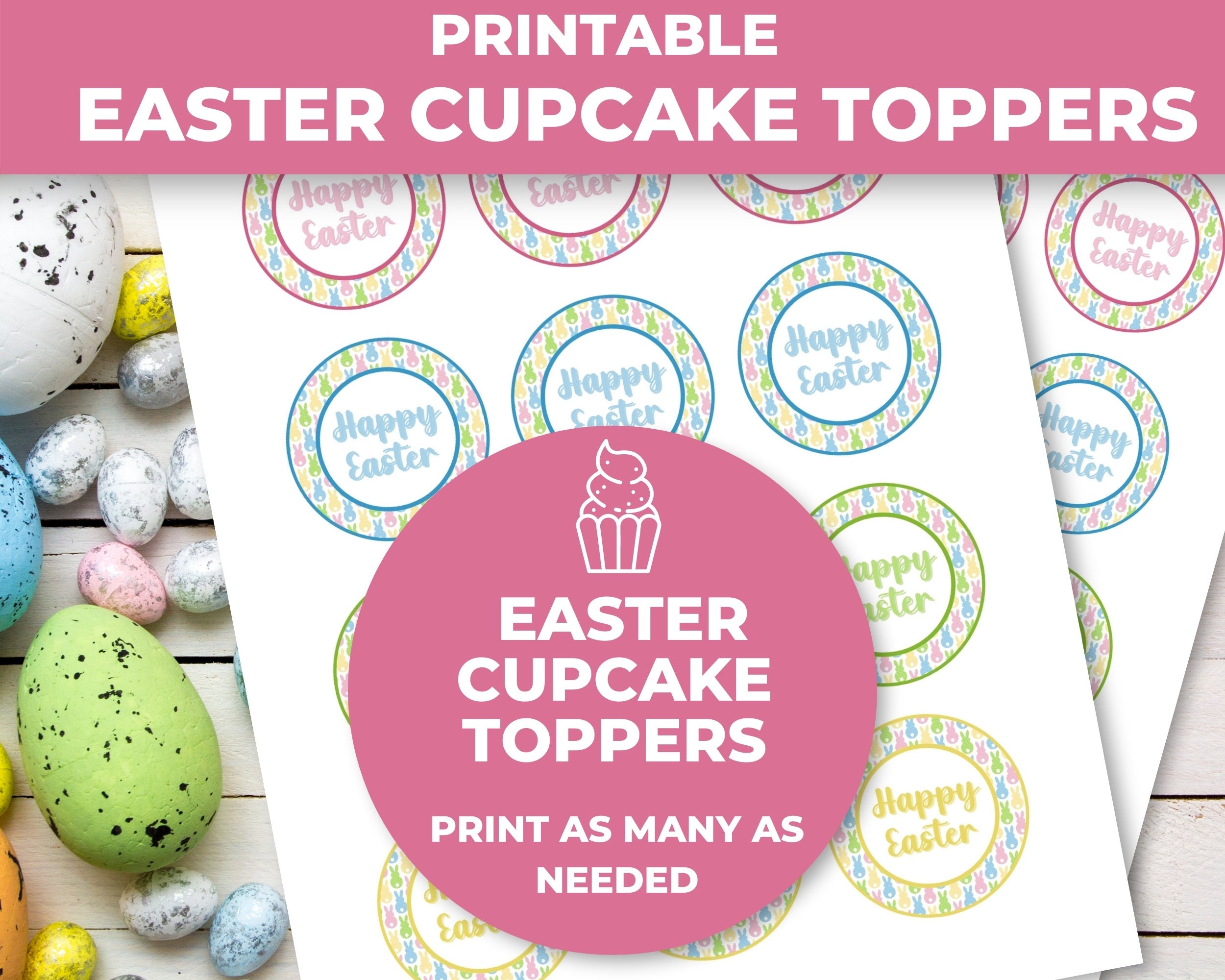 Printable Happy Easter Cupcake Toppers - Etsy