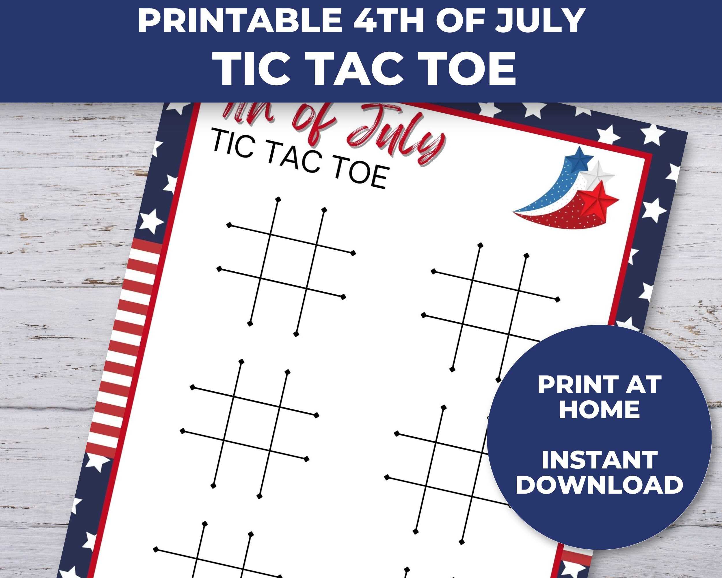 4th of July Tic Tac Toe, Printable 4th of July Party Games, 4th of July ...