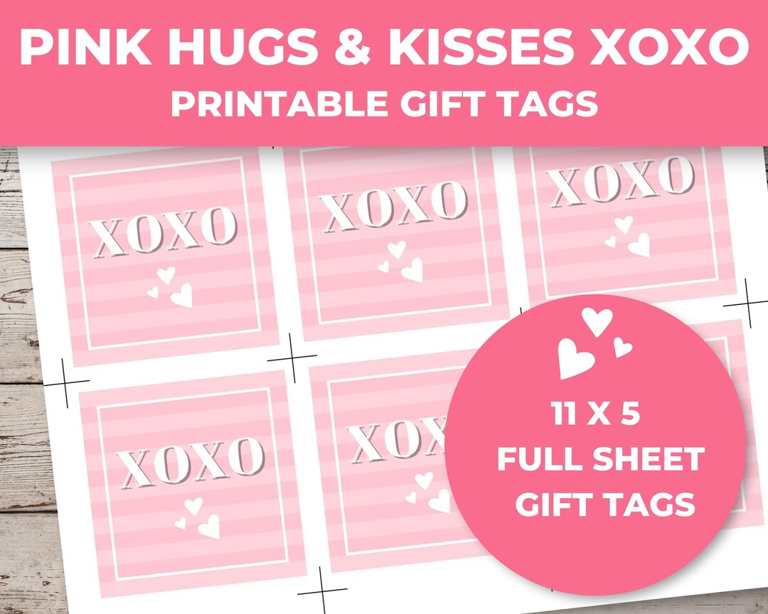 Printable Hugs and Kisses Square Gift Tags, Valentine XOXO Gift Tags ...