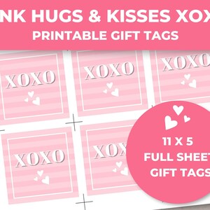 Printable Hugs and Kisses Square Gift Tags, Valentine XOXO Gift Tags ...
