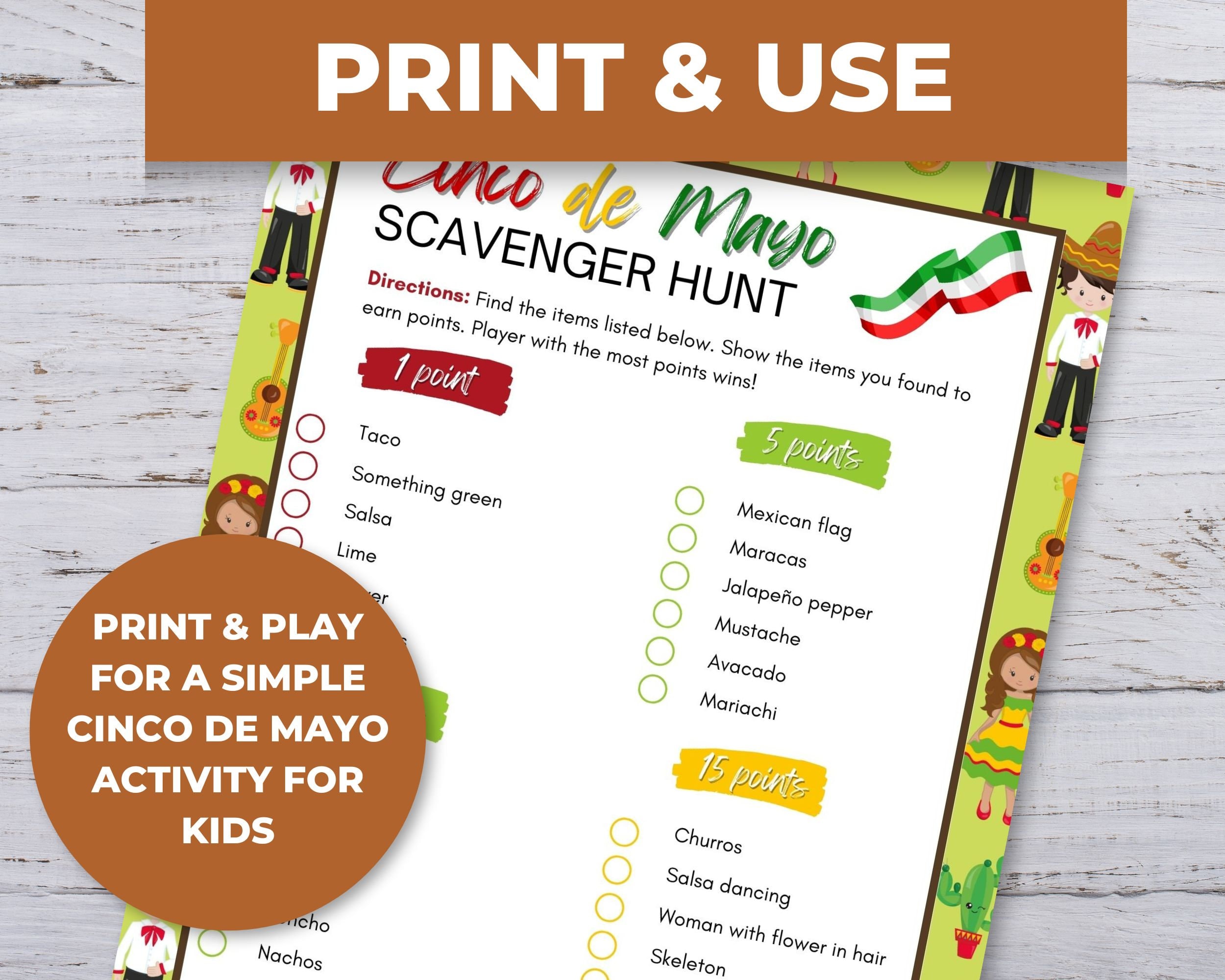 Cinco De Mayo Scavenger Hunt, Fiesta Party Games, Cinco De Mayo ...