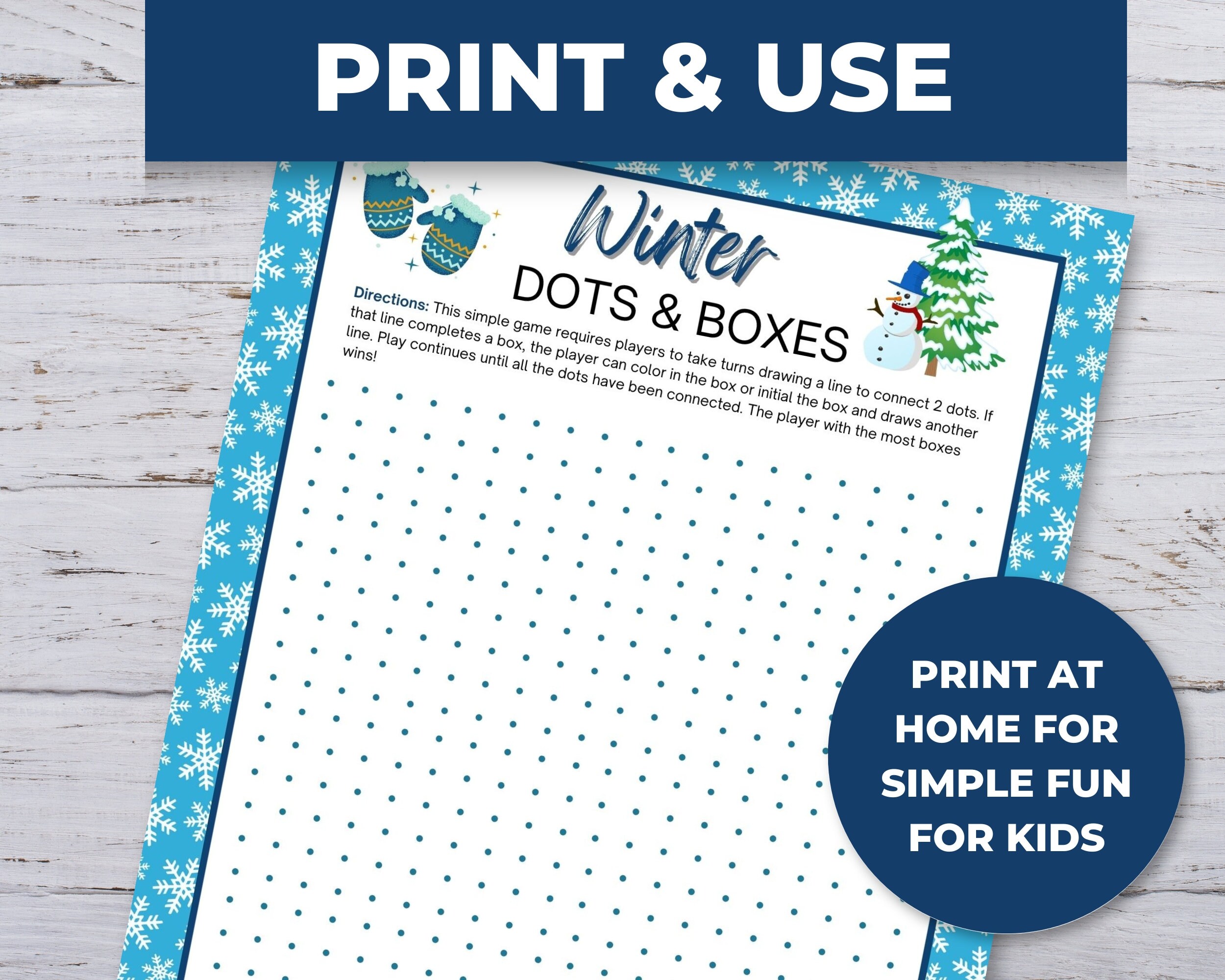 Winter Dots and Boxes, Printable Winter Game for Kids, Classroom ...