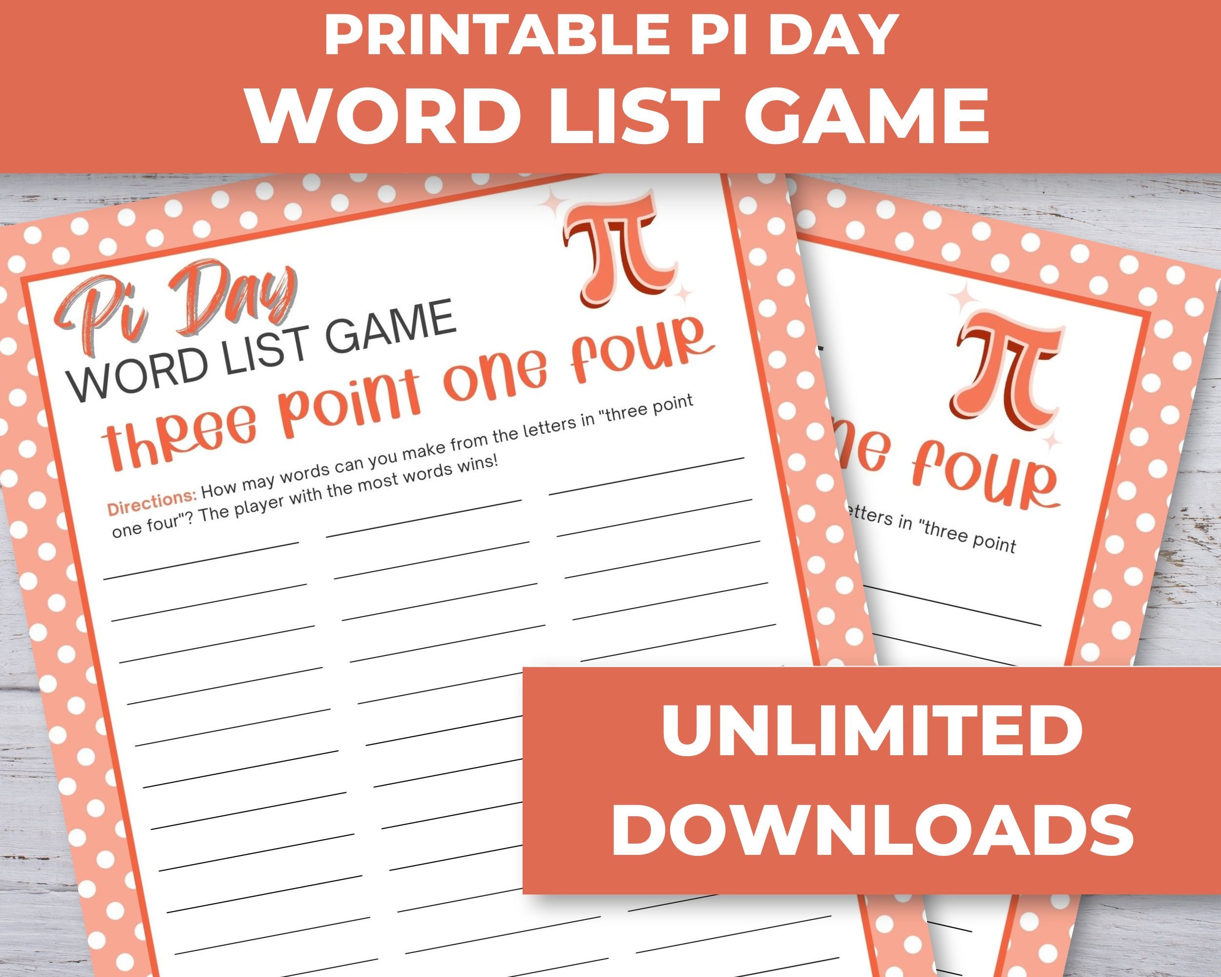 Pi Day List Game, Pi Day Activities for Kids Printable, Pi Day Party ...