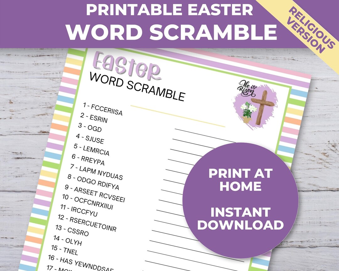 Easter Word Scramble, Printable Christian Game for Kids, Sunday School ...