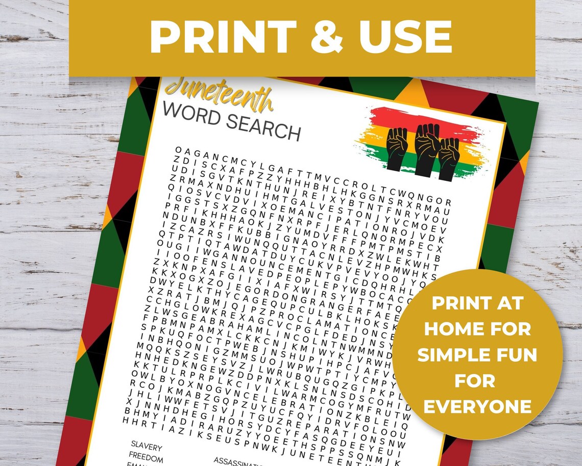 Juneteenth Word Search, Juneteenth Printable, Word Search Printable ...