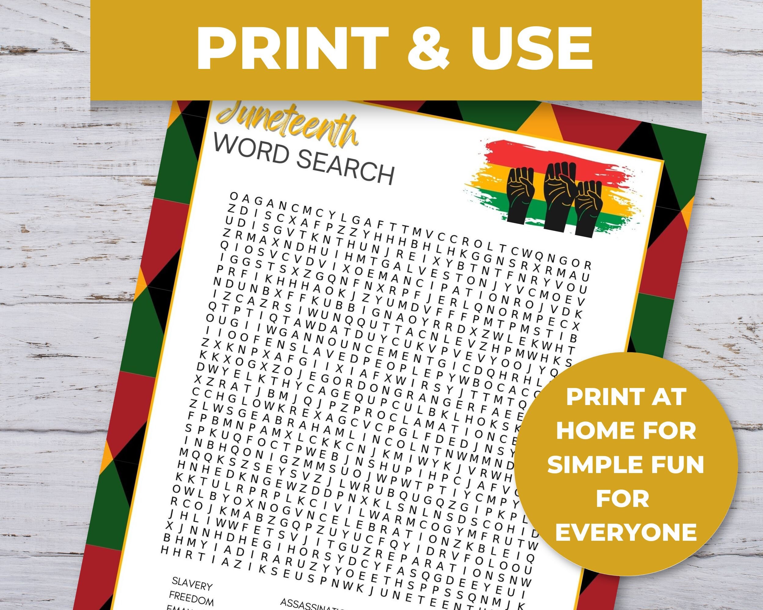 Juneteenth Word Search, Juneteenth Printable, Word Search Printable ...