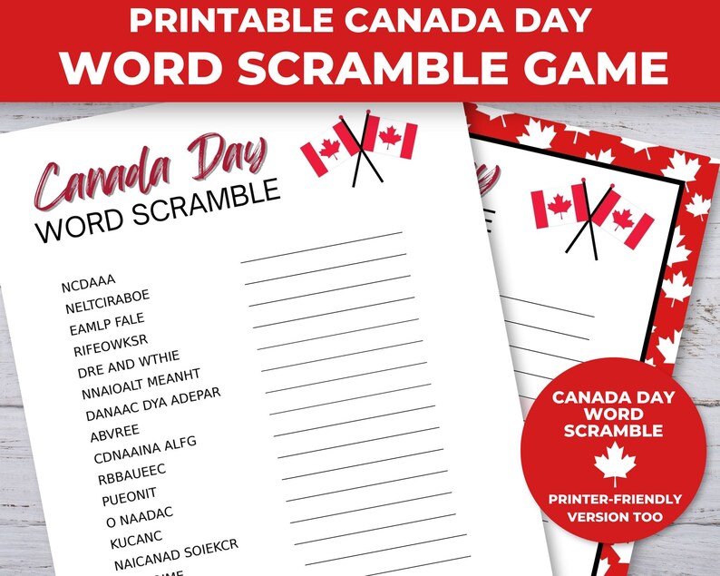 Canada Day Word Scramble, Canada Day Games, July 1st Games, Kids Summer ...