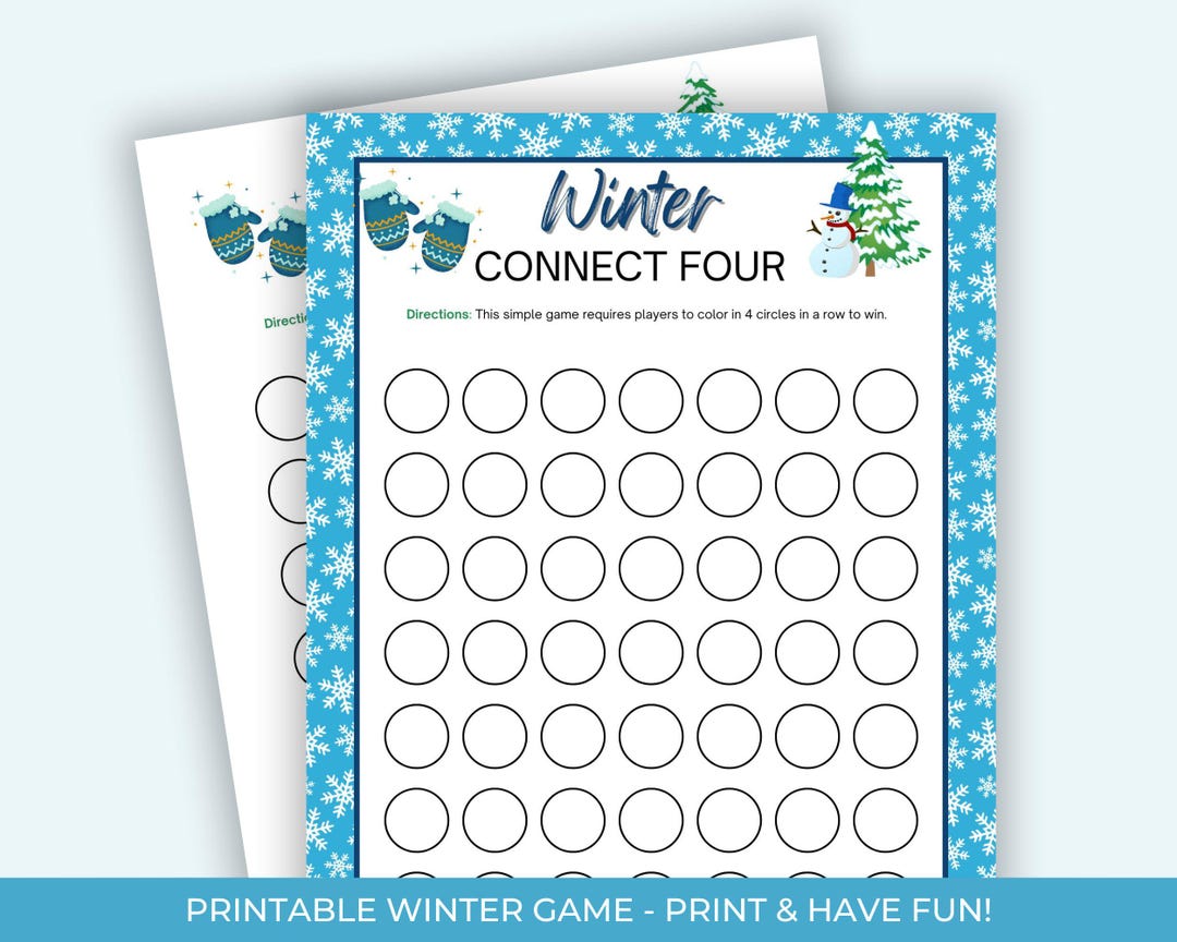 Winter Four in A Row Party Game Printable, Winter Activity, Family ...