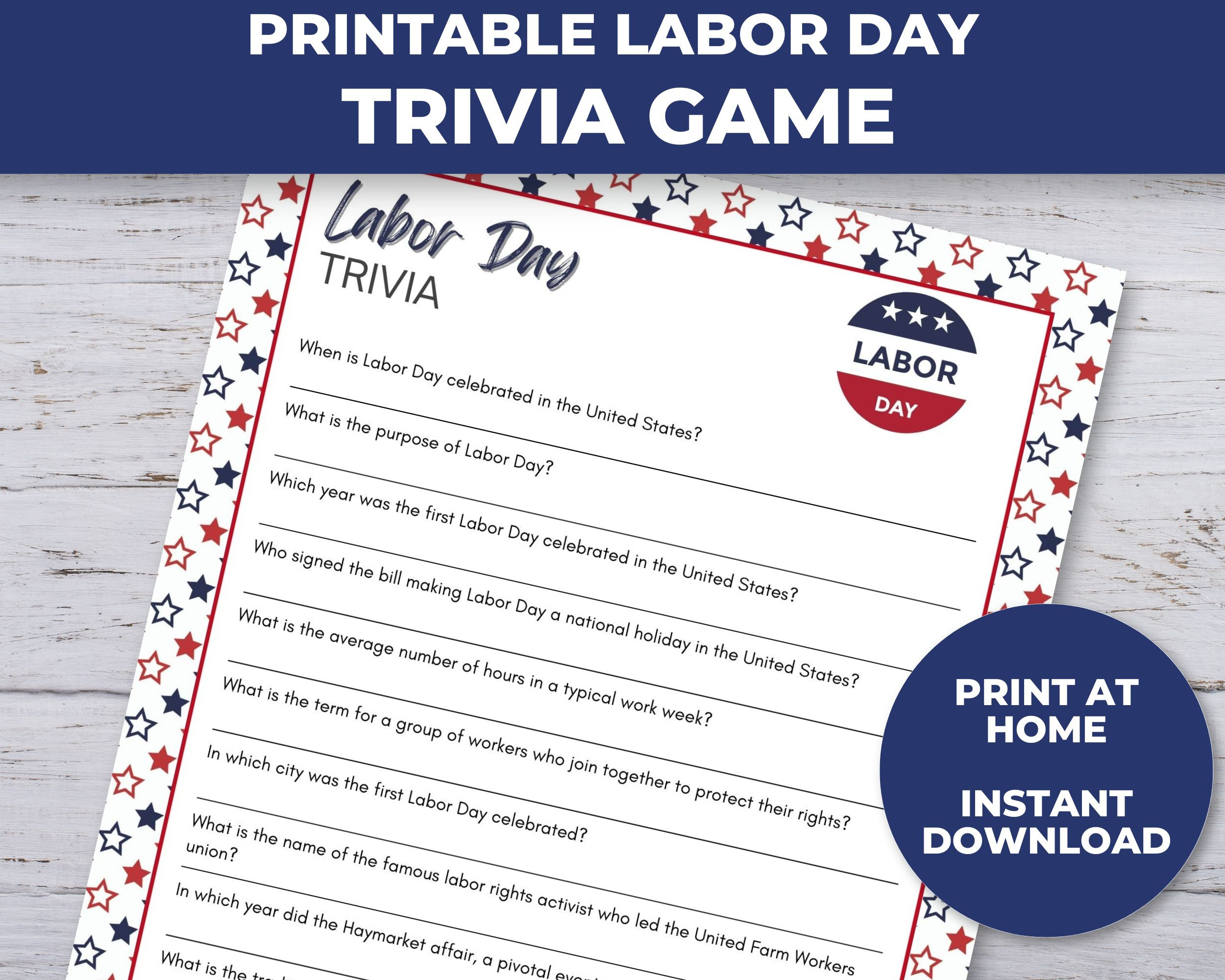 Labor Day Trivia Printable Labor Day Party Games Labor Day - Etsy