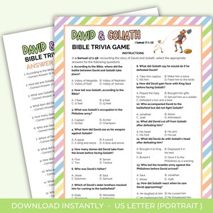 David and Goliath Bible Trivia for Kids, Printable Trivia Game, Bible ...
