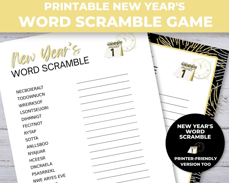 New Year's Word Scramble, Printable New Year's Eve Party Game for Kids ...